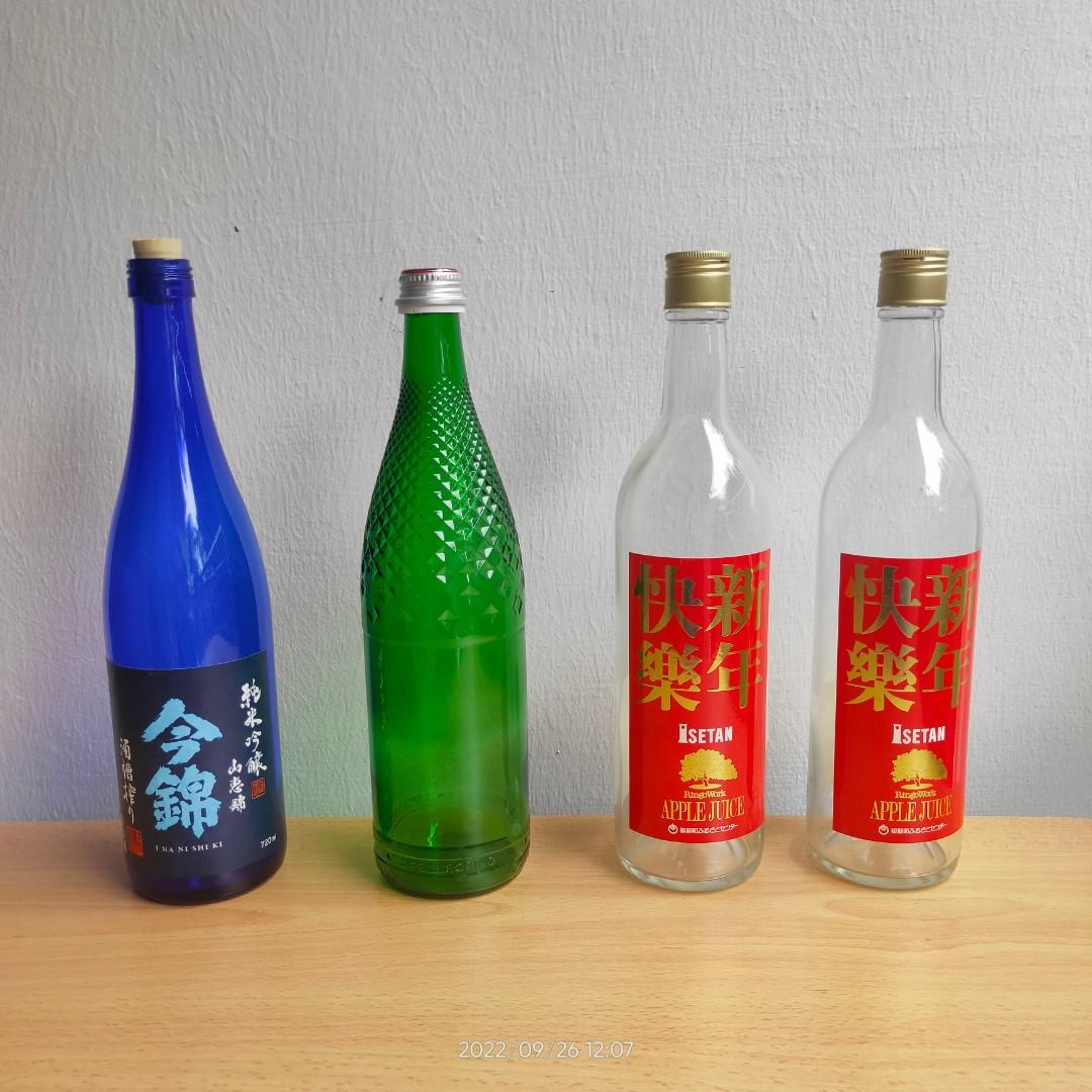 Blue Japanese Wine Bottle, Green Mineral Water Glass Bottle with Screw ...