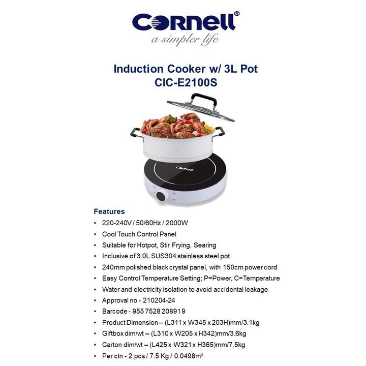 Cornell Induction Cooker with 3.0L Pot CIC-E2100S, TV & Home Appliances ...