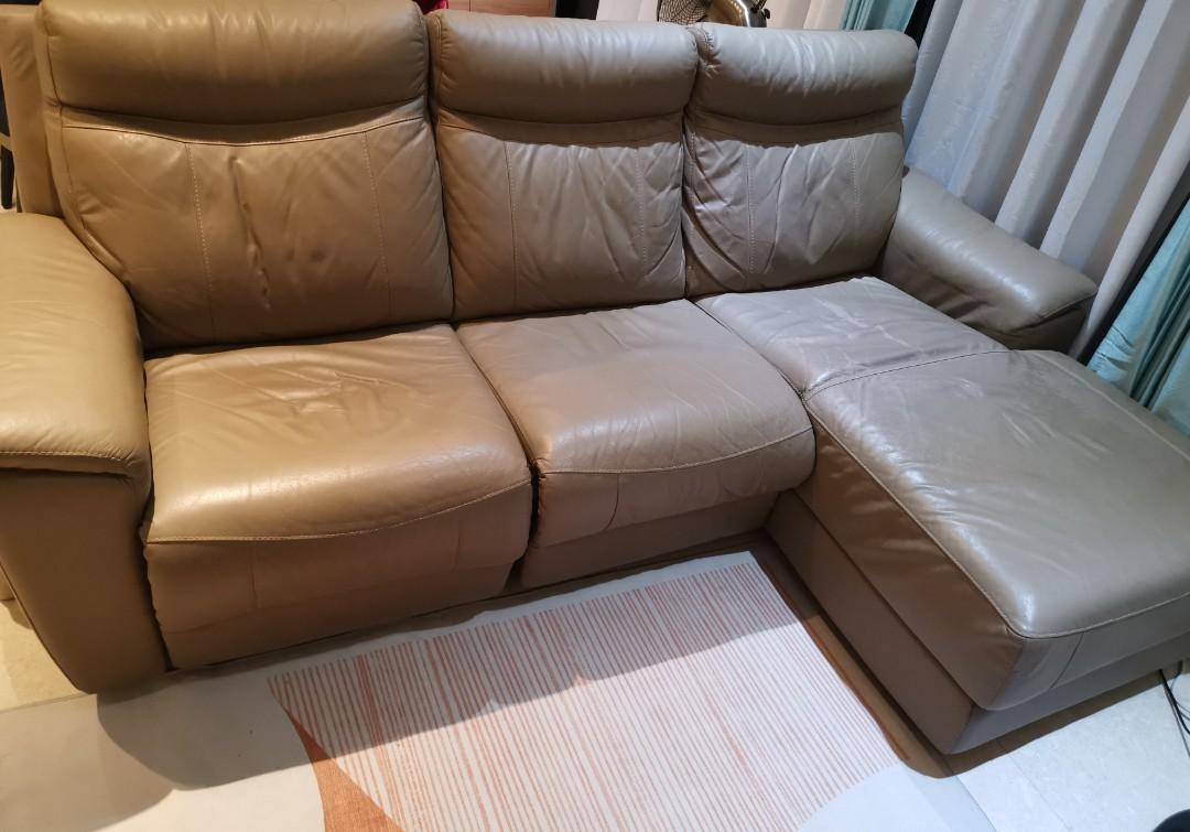 Cow Hide Leather L shaped 3 seater with recliner, Furniture & Home ...