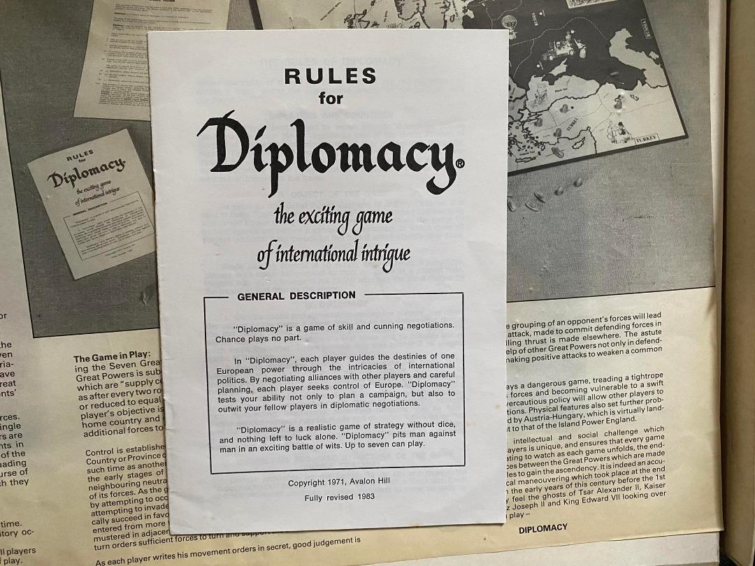 Diplomacy Avalon Hill Board Game, Hobbies & Toys, Toys & Games on Carousell
