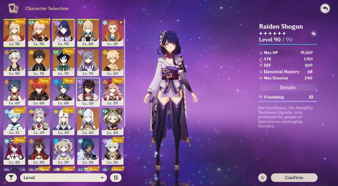 [Negotiable] Dolphin account. AR 55 - Raiden Shogun, Venti, Zhongli ...