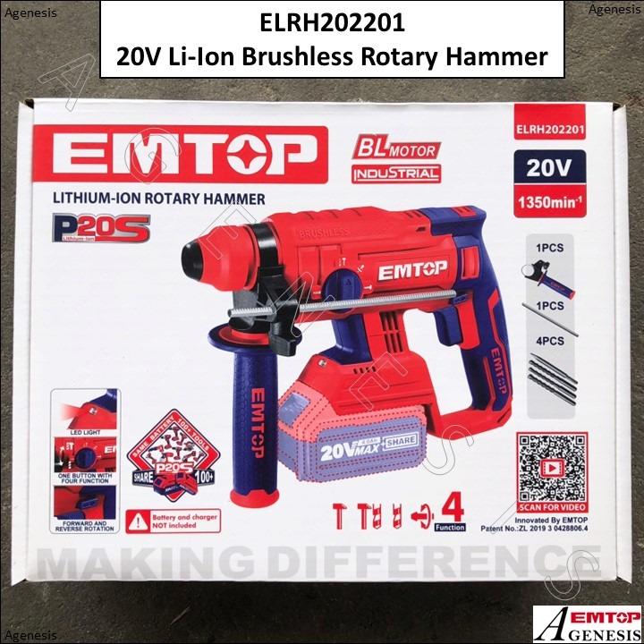 EMTOP 20V Li-Ion Rotary Hammer Drill (Brushless Motor) ELRH202201, Furniture & Home Living, Home ...