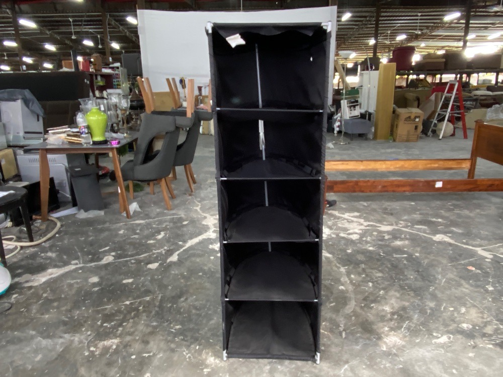 Foldable Linen Covered 5-Tier Shelving Unit Black Colour / Linen Boleh ...