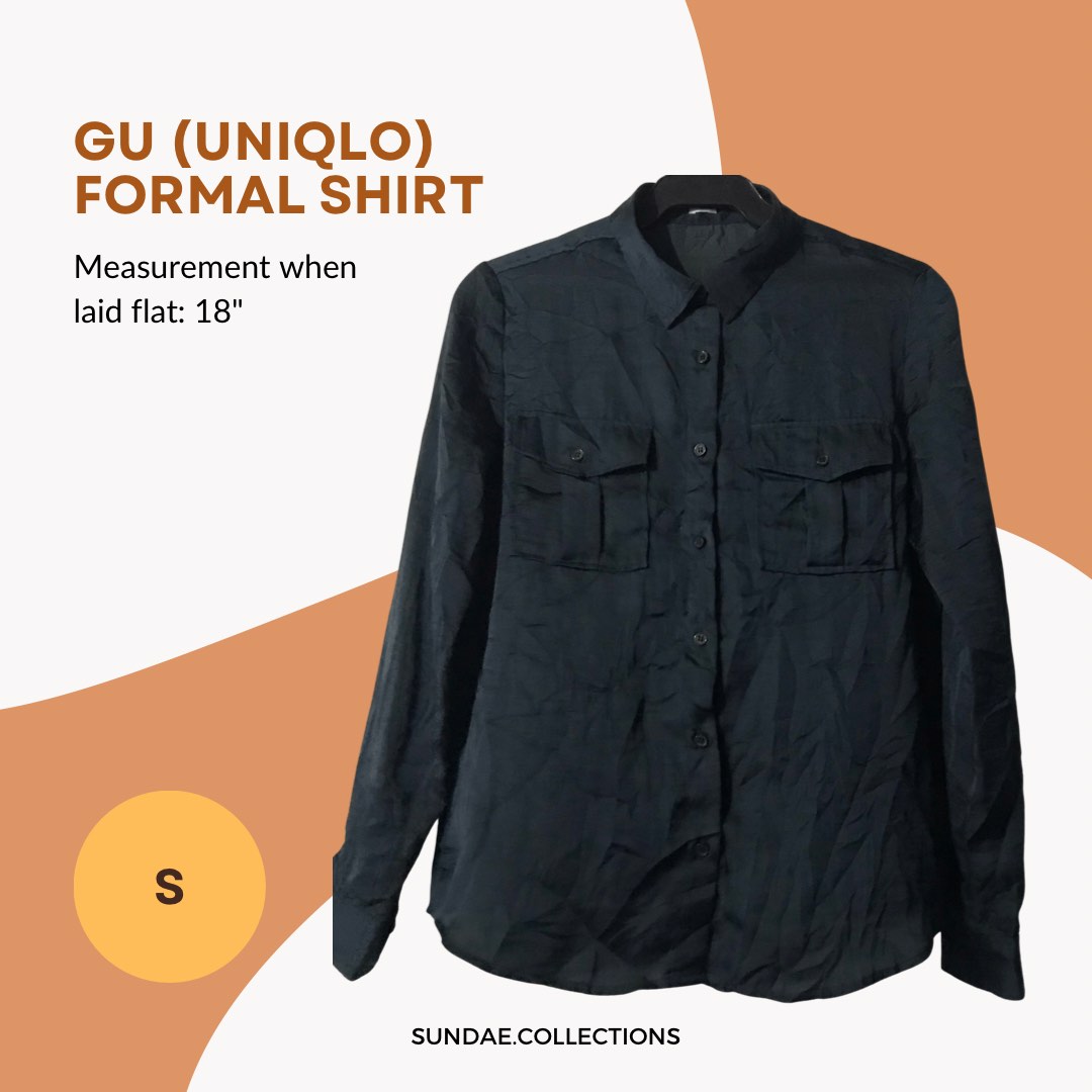 GU by Uniqlo Satin Formal Shirt Polo Blouse Top Longsleeves, Women's ...