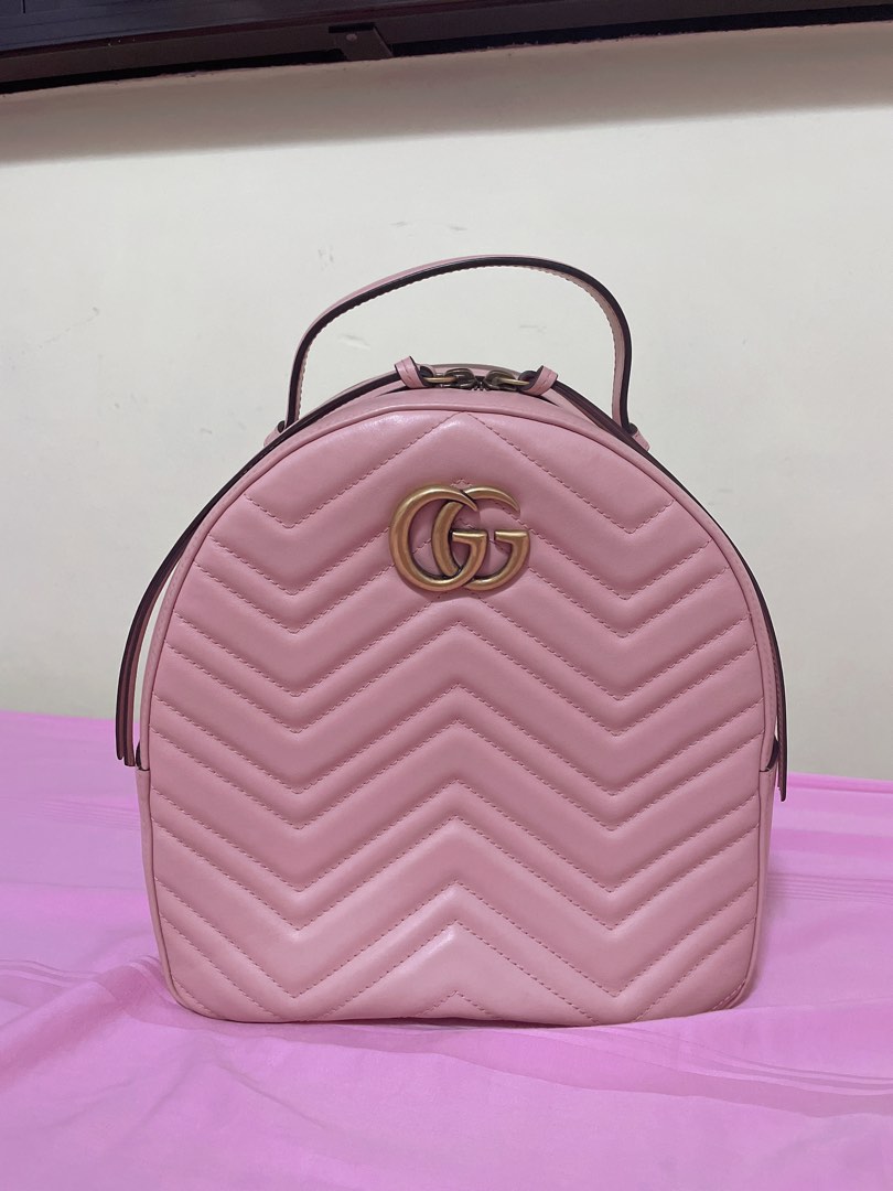 Gucci Pink GG Marmont Leather Backpack, Luxury, Bags & Wallets on Carousell