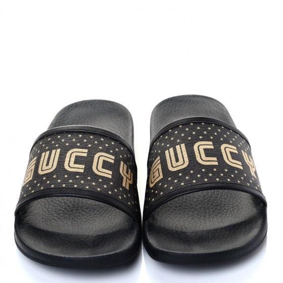 Gucci x Sega GUCCY Stars Slider Sandals- Black Gold, Luxury, Sneakers ...