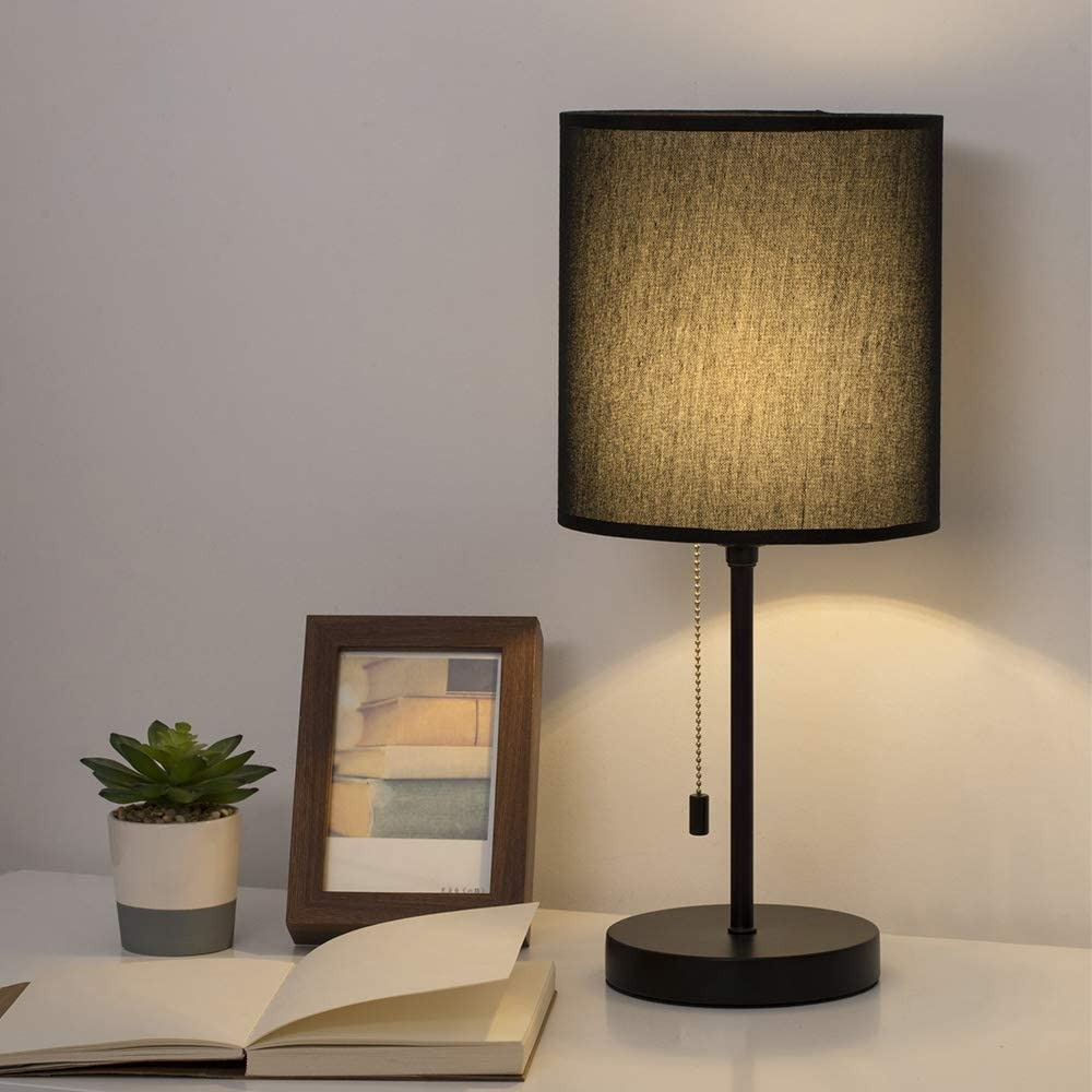 HAITRAL Modern Minimalist Bedside Table Lamp with Fabric Shade and Pull ...