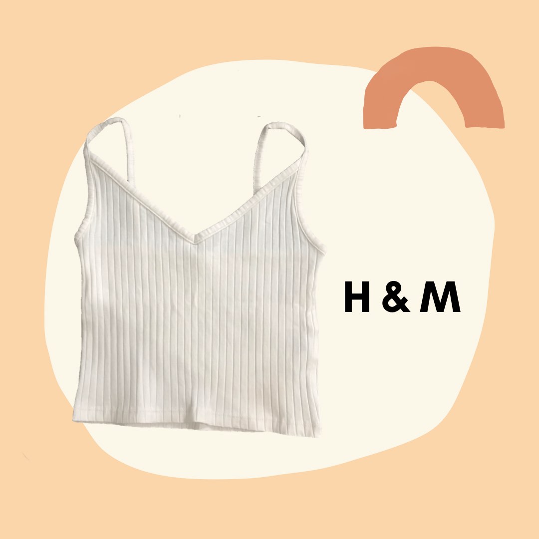 H&M V Neck Plain Top/Baju Tank Kaos Polos Putih, Fesyen Wanita, Pakaian ...