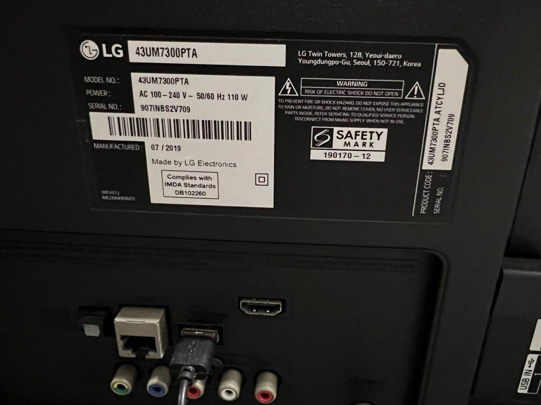 LG 43UM7300PTA 43” 4k Smart TV, TV & Home Appliances, TV ...