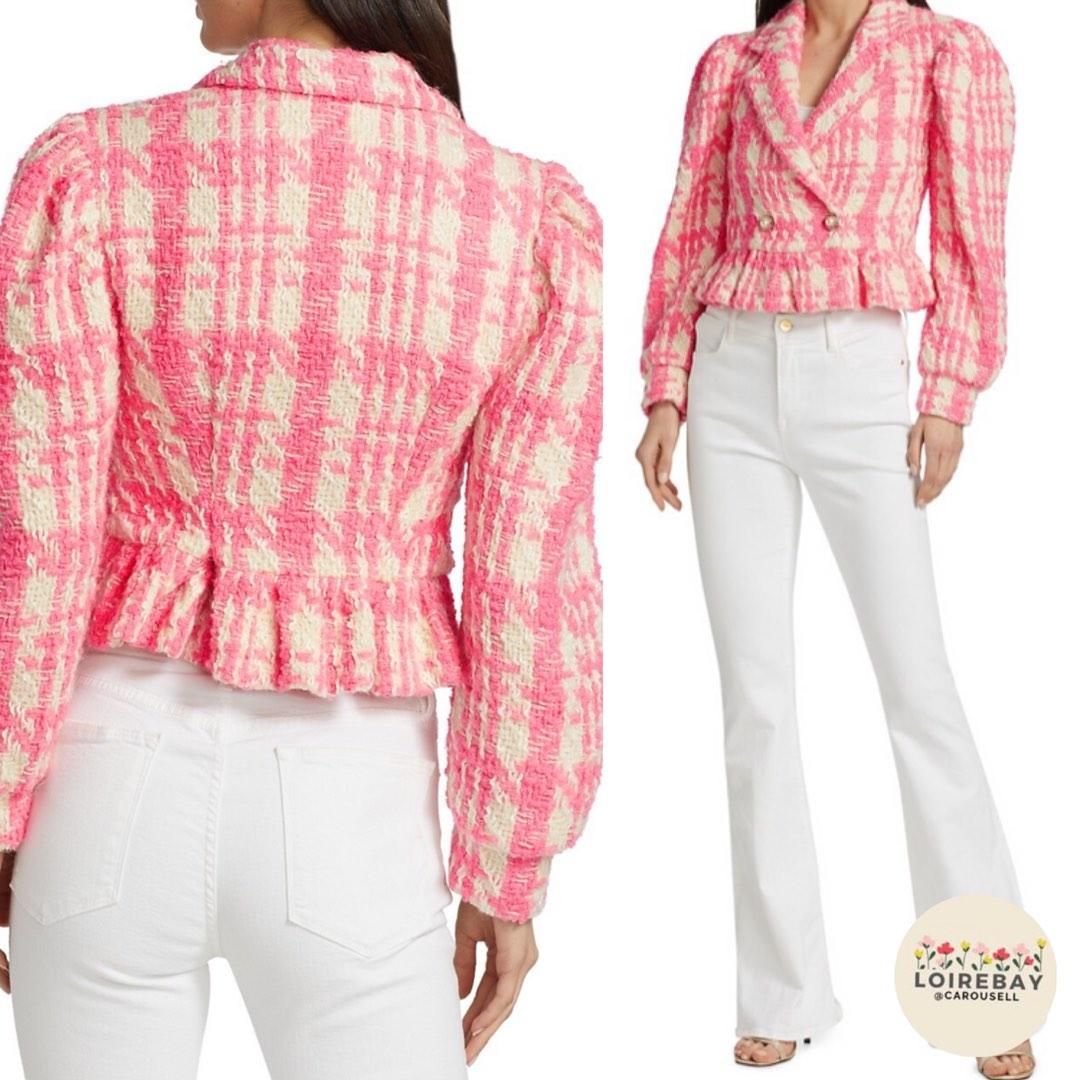 LoveShackFancy Braelynn Cropped Plaid Tweed Jacket, pink white, Women's Fashion, Coats, Jackets ...
