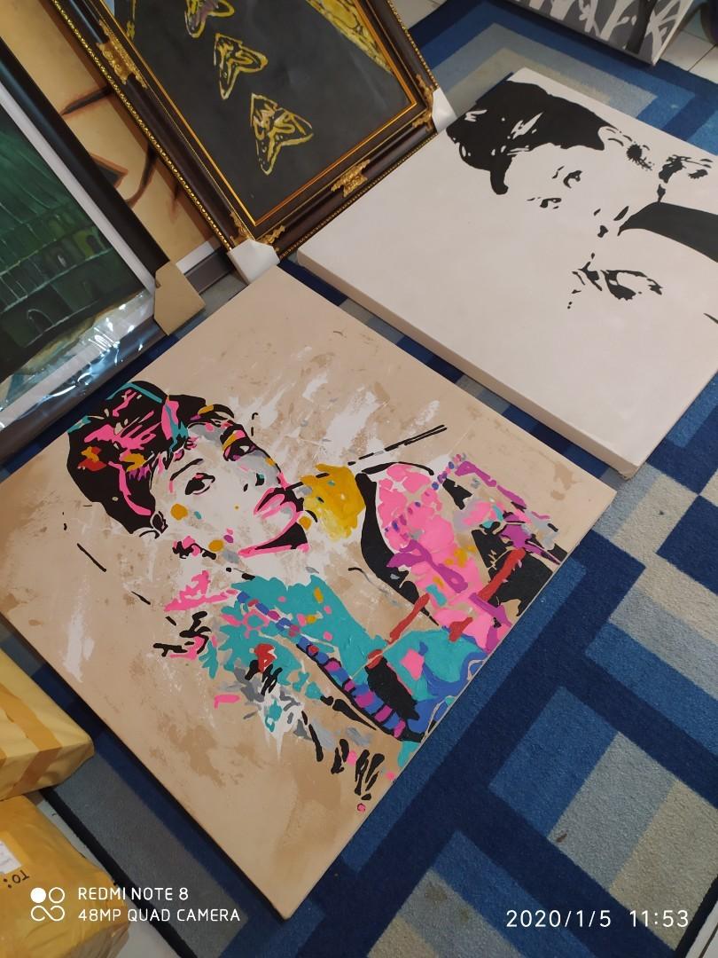 Lukisan Pop Art Audrey Hepburn Abstrak, Desain & Kerajinan Tangan, Karya Seni di Carousell