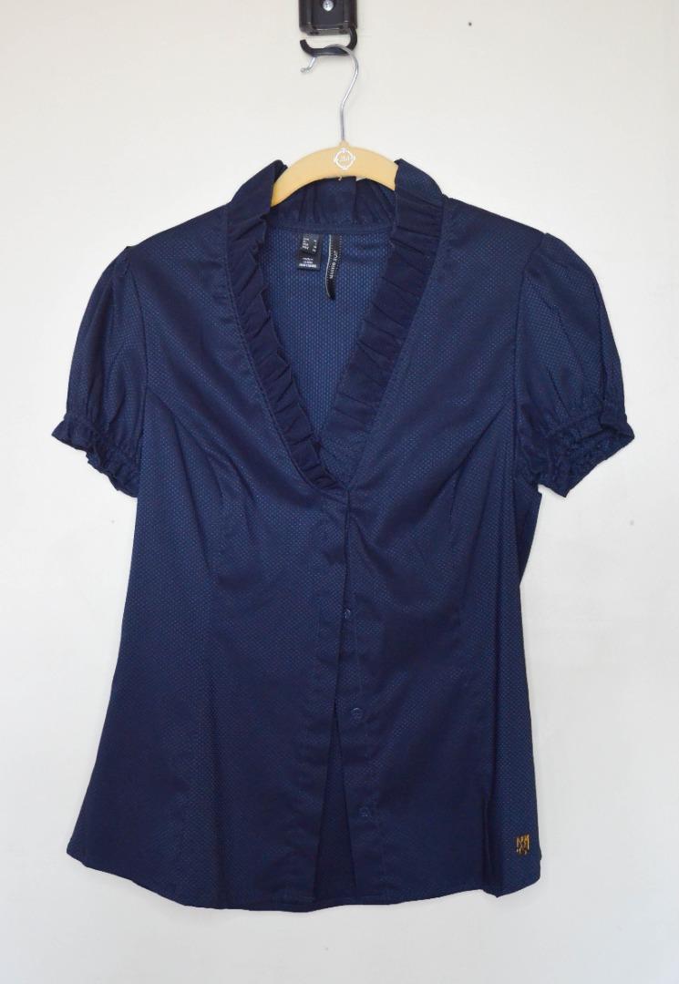 Mango Dark Blue Blouse - Mango Suit - (XL), Women's Fashion, Tops ...