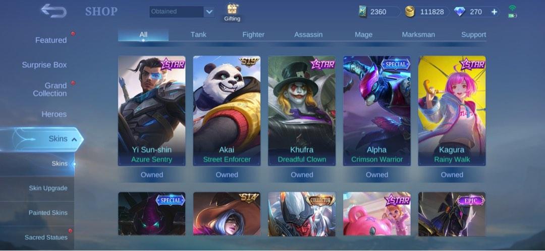 Mobile legend account legend skin gs kof gs aspirant Fanny collector ...