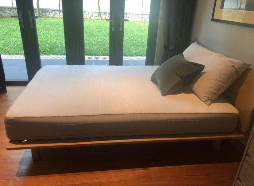 MUJI double oak bed frame and bedhead , Furniture & Home Living ...