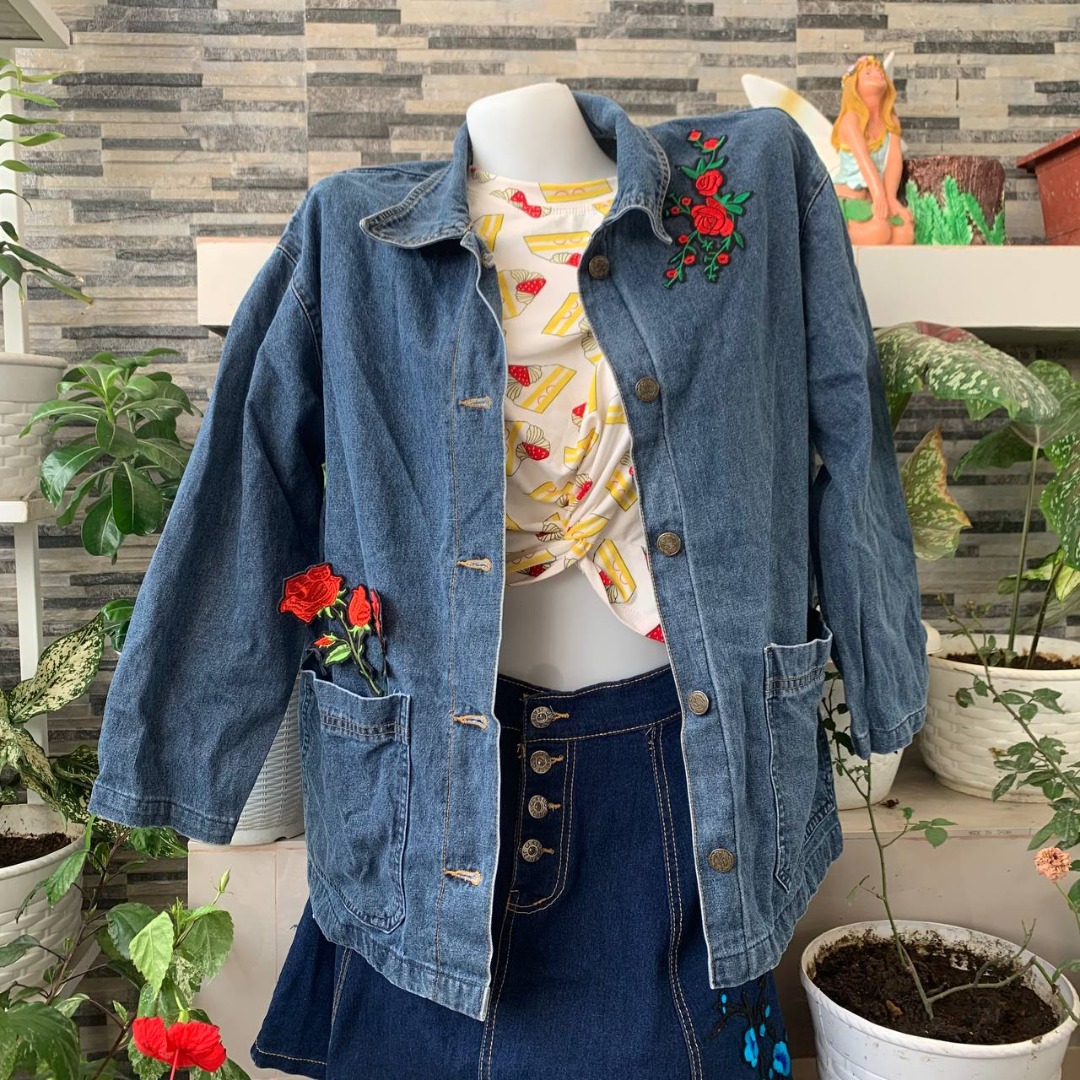 patched Denim oversized maong jacket and skirt, Women's Fashion, Coats ...