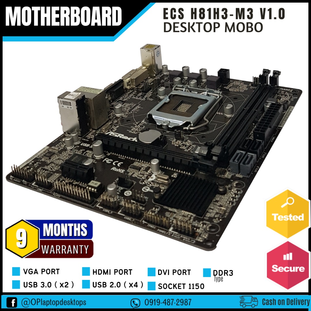 Pre Owned ECS H81H3-M3 V1.0 Socket 1150 (Support 4th Gen Core I Series ...