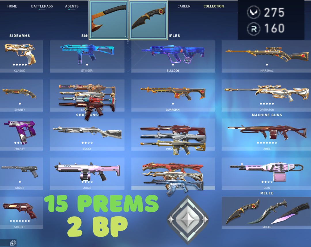 RUIN DAGGER/ 2 BUNDLES 15 PREMIUM SKIN VALORANT ACCOUNT//CHEAP SEMI ...