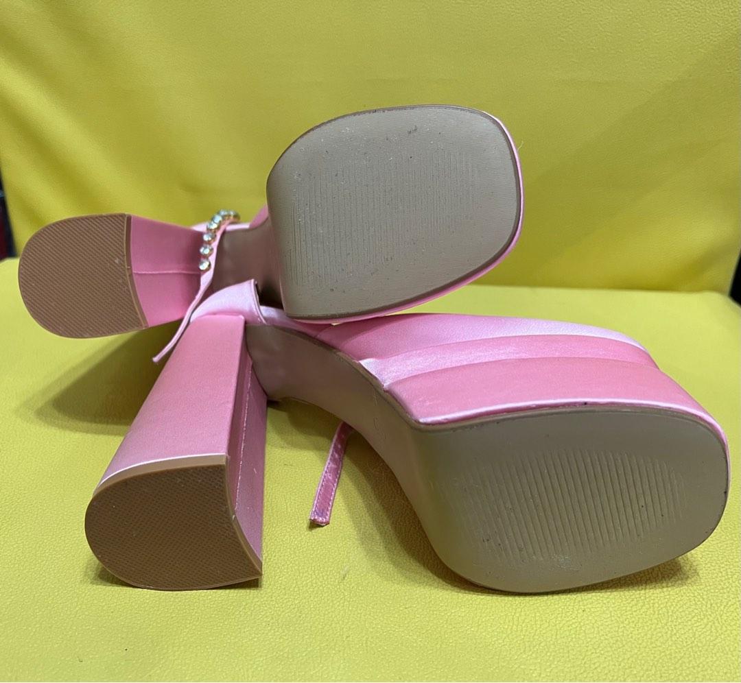 Satin Pink Square Toed Platform Heels, Women's Fashion, Footwear, Heels ...