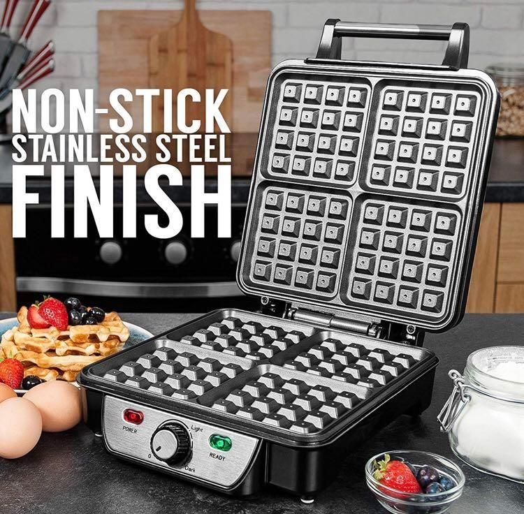 Savisto Large Quad Waffle Maker | 1100W Electric Belgian Waffle Iron ...