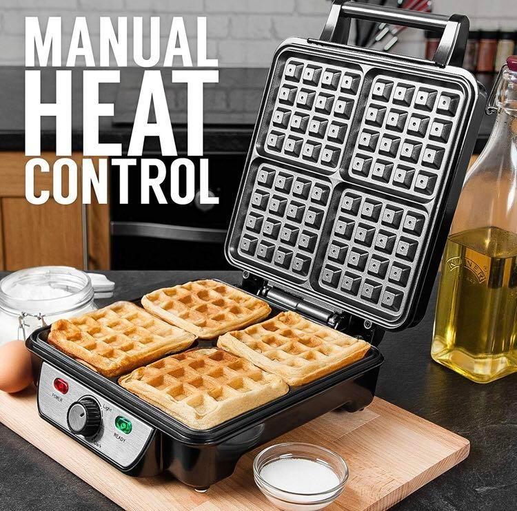 Savisto Large Quad Waffle Maker | 1100W Electric Belgian Waffle Iron ...
