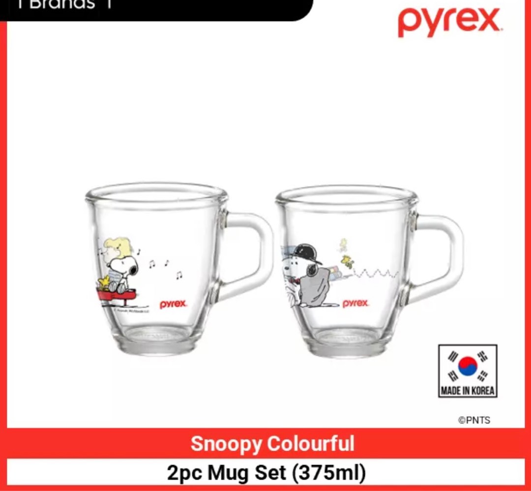 Snoopy Pyrex 1.2L Water Jug + 2 Glass Mugs, Furniture & Home Living ...