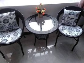Synthetic rattan 2S coffee table set -glass top, cushions included ...