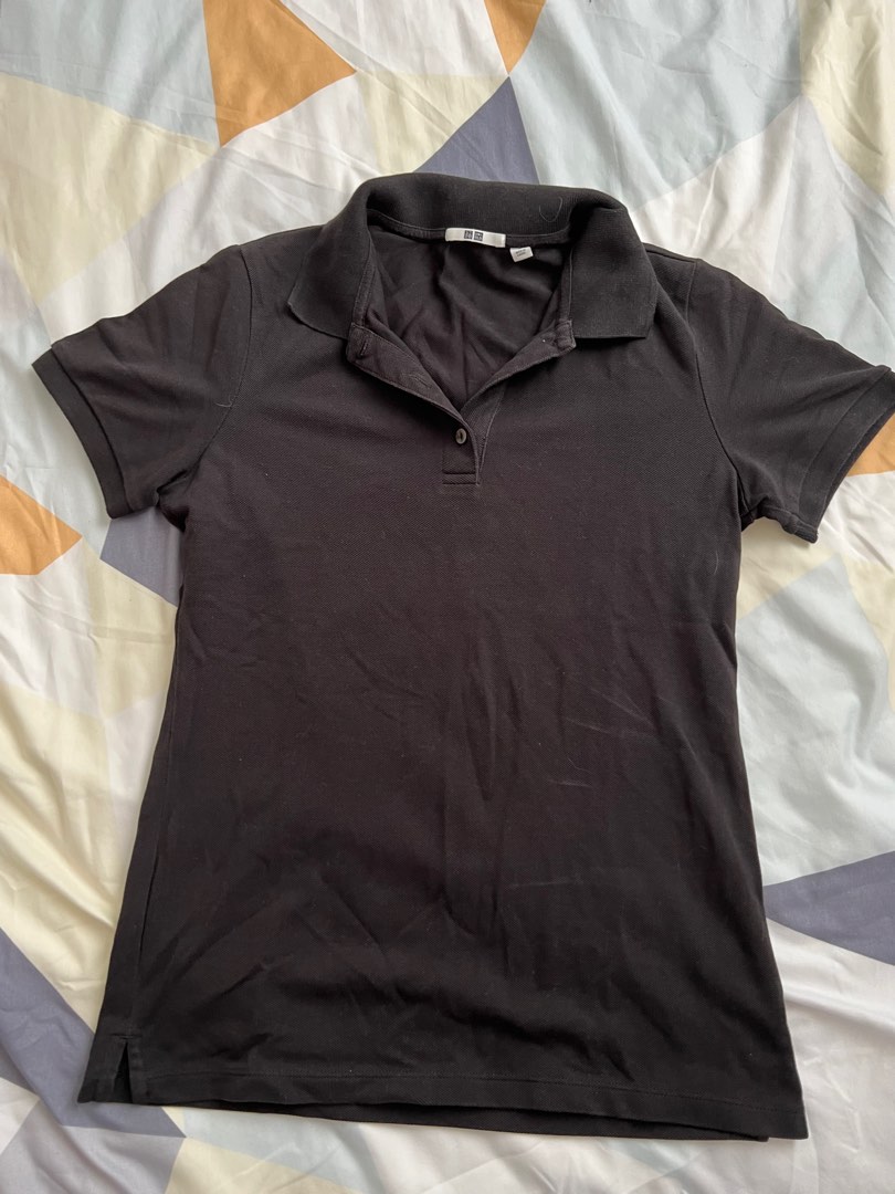 Uniqlo black polo shirt, Women's Fashion, Tops, Blouses on Carousell