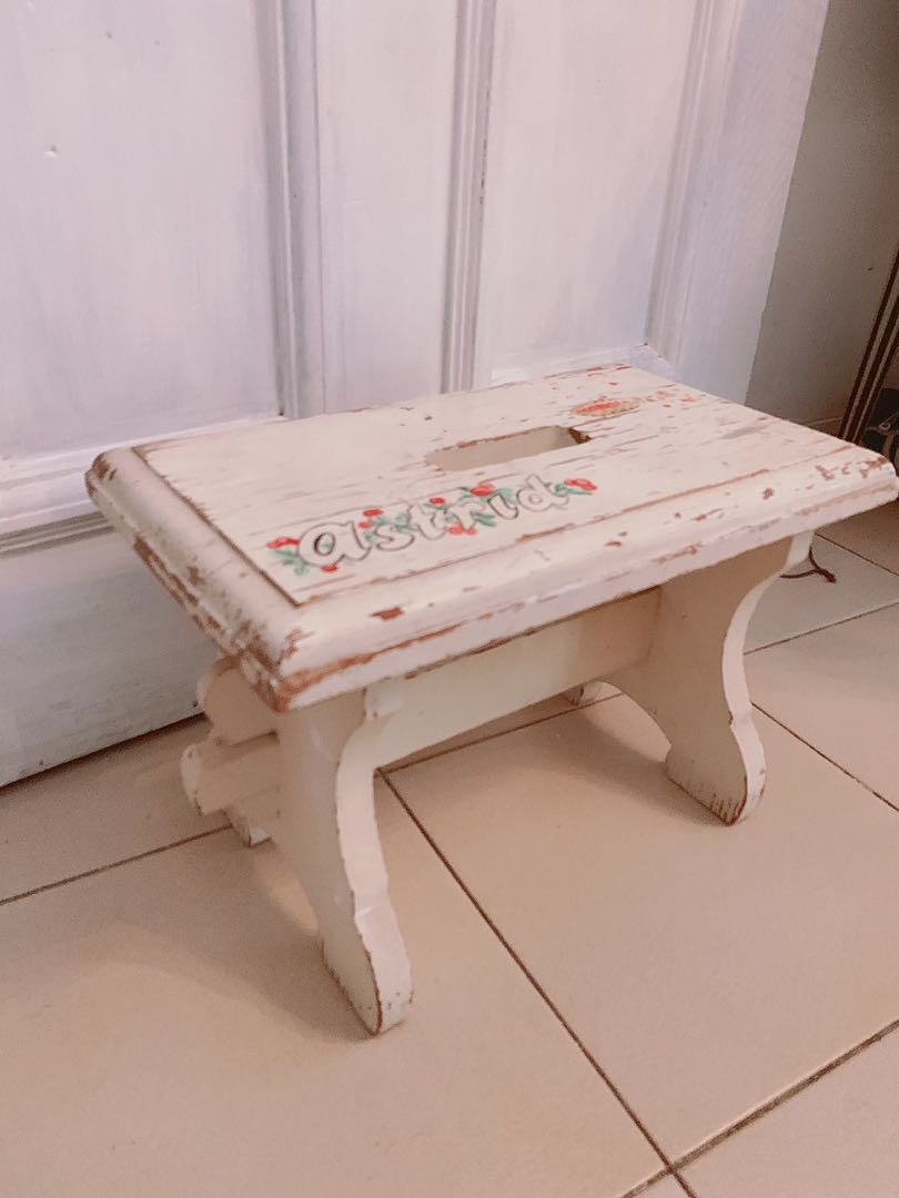 Vintage white wood step stool, Furniture & Home Living, Furniture ...