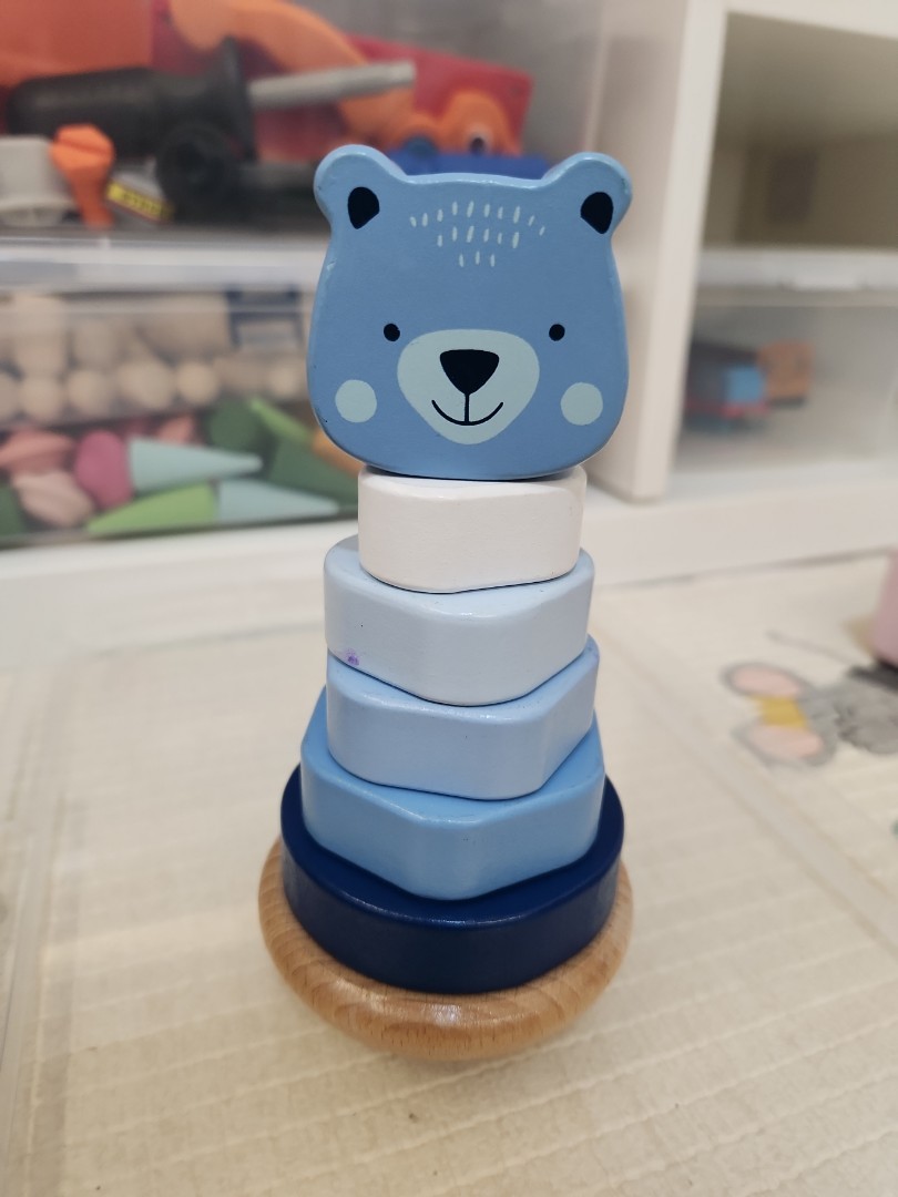 Wooden Toy Blue Bear stacking toy, Babies & Kids, Infant Playtime on ...
