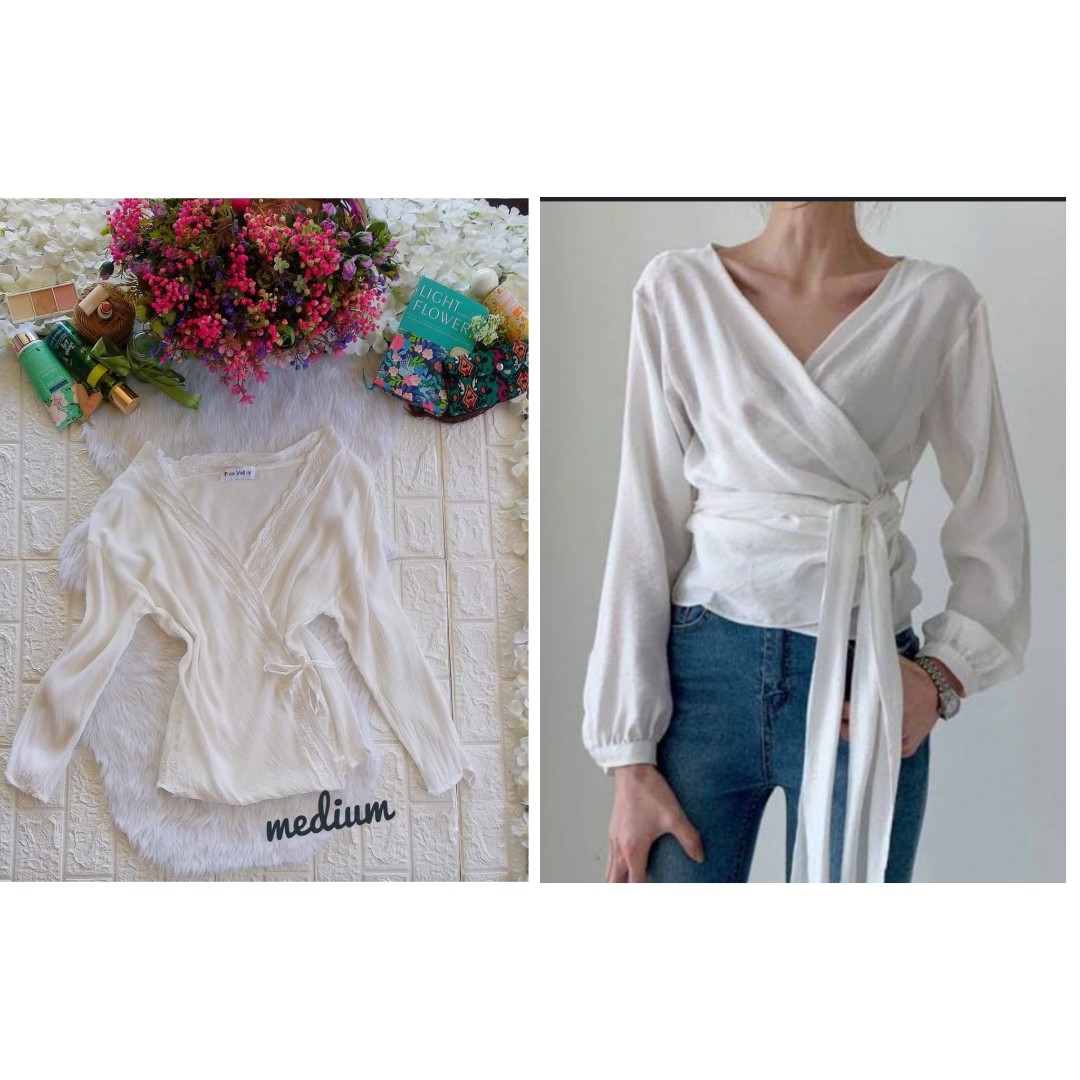 Wrap around white top, Women's Fashion, Tops, Longsleeves on Carousell