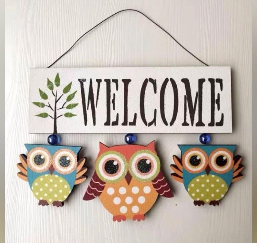 3 Owl welcome plaque signage, Furniture & Home Living, Home Decor, Wall ...