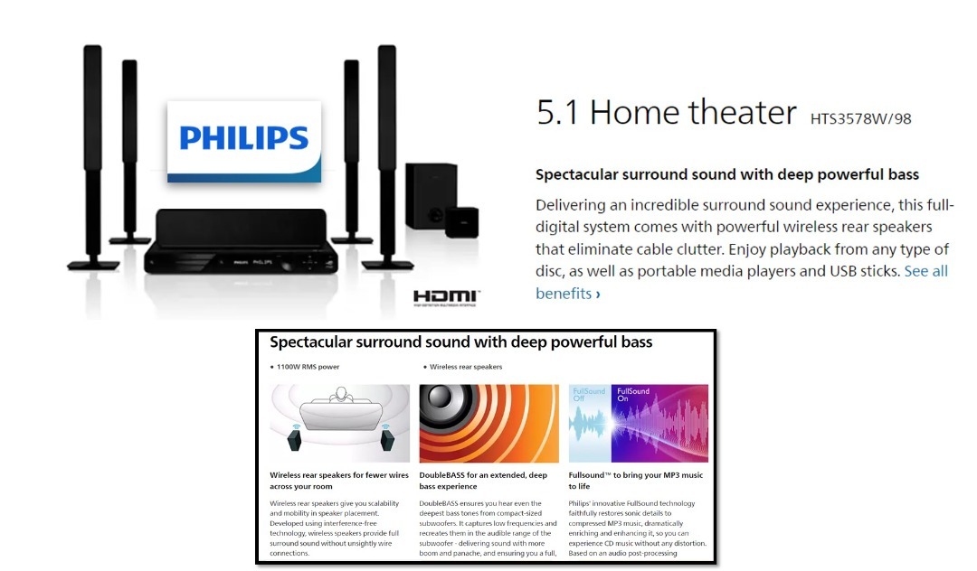 5.1 Surround Sound Home Theater System, Deep Powerful Bass with DVD ...
