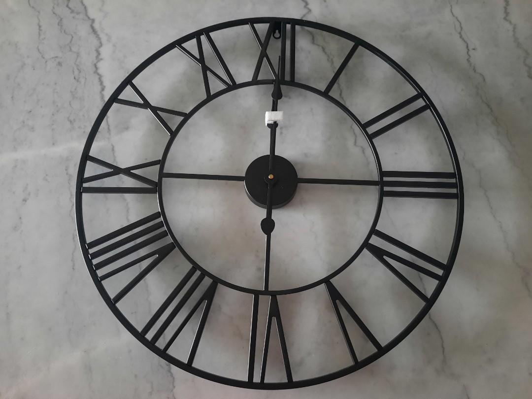 60 CM CLOCK CLASSY WALL CLOCKS METAL WROUGHT IRON ROMAN, Furniture ...