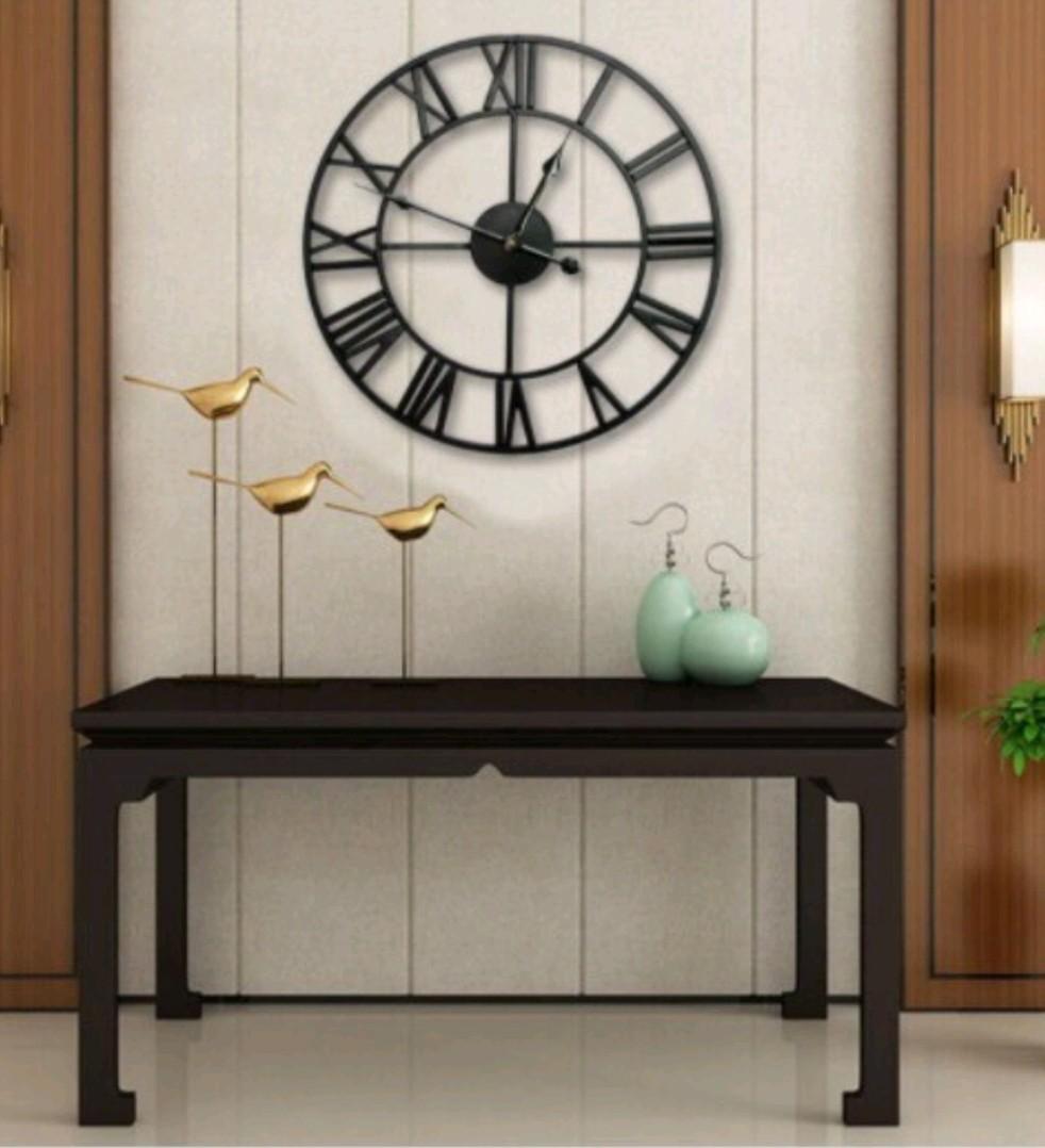 60 CM CLOCK CLASSY WALL CLOCKS METAL WROUGHT IRON ROMAN, Furniture ...