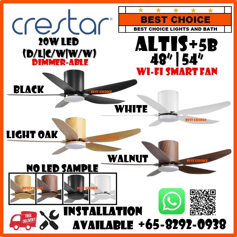 [ Wi-Fi Smart Ceiling Fan ] Crestar Altis+ 5 Blades + LED (Dimmer-Able ...
