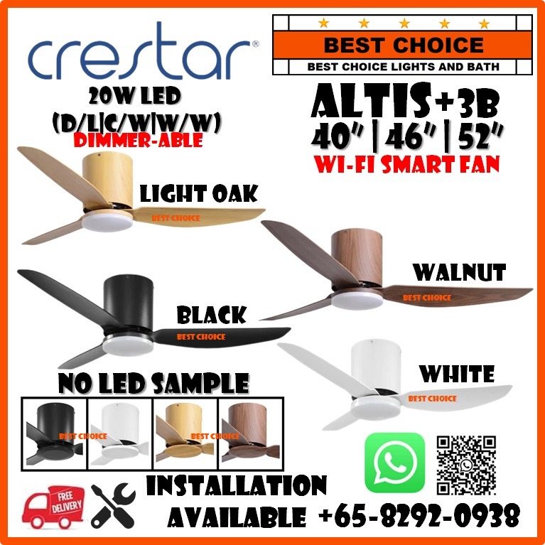 [ Wi-Fi Smart Ceiling Fan ] Crestar Altis 3Blades + LED (Dimmer-Able ...