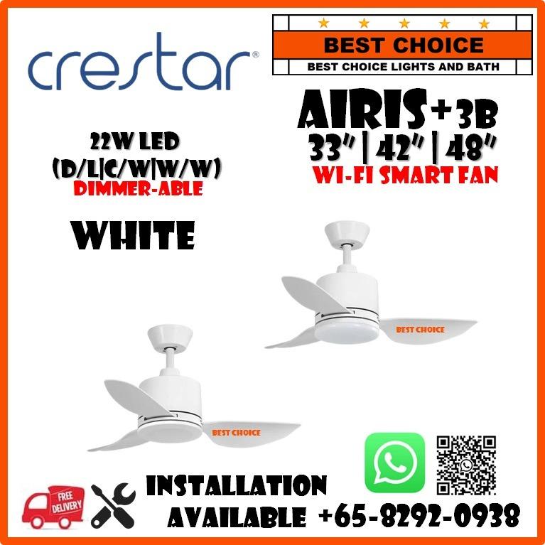 [ Wi-Fi Smart Ceiling Fan ] Crestar Airis+ 3Blades + 22W LED ( Dimmer ...