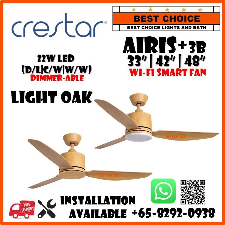 [ Wi-Fi Smart Ceiling Fan ] Crestar Airis+ 3Blades + 22W LED ( Dimmer ...