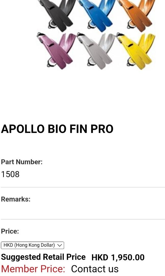 Apollo Bio-Fin Pro Fins with Spring Straps (Pink), 運動產品, 運動與體育, 運動與體育 ...