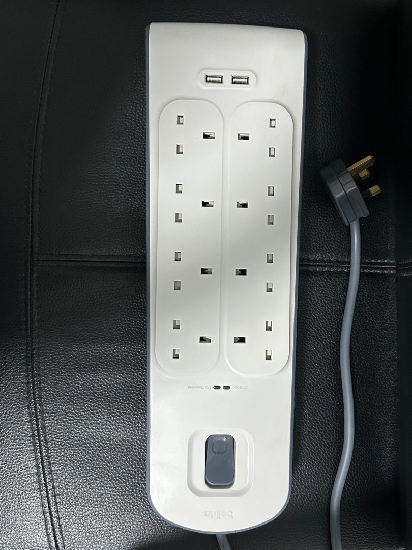 Belkin 8 socket and 2 usb surge protector extension cord, TV & Home ...