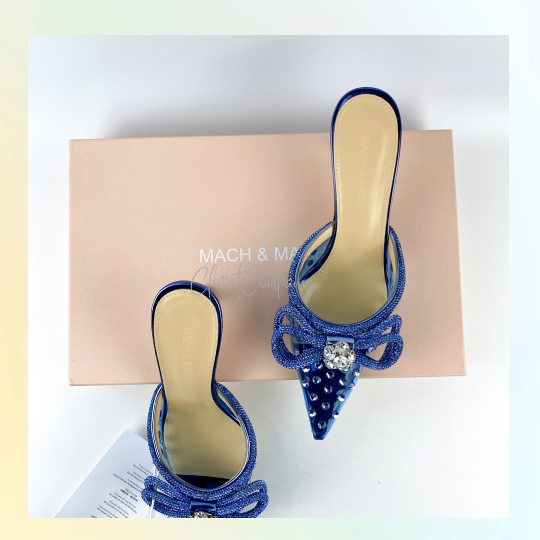 Brand New Mach & Mach Double Bow Blue Crystalized PVC Mules Transparent ...