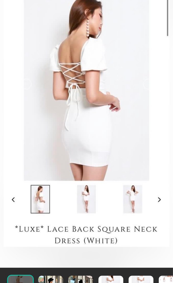 Carrislabelle Luxe Lace Back Square Neck Puff Sleeve dress in white ...