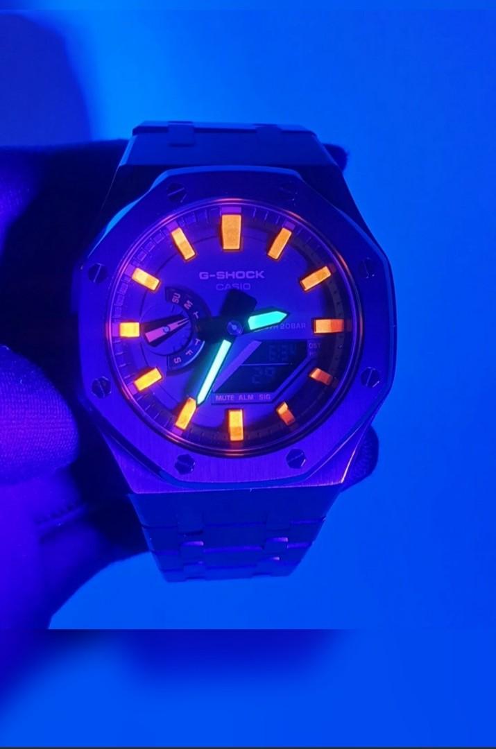 Casioak GA-2100 Black Orange Neon index with Titanium Grey Metal ...