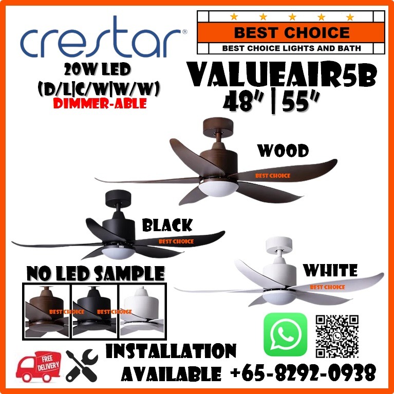 Crestar Value Air 5Blades Ceiling Fan With 20W LED, Furniture & Home ...