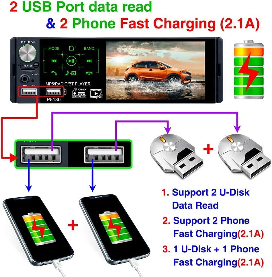 Ctzrzyt P5130 Car Radio MP5 Player 1 Din Autoradio 4.1 Inch Touchscreen ...