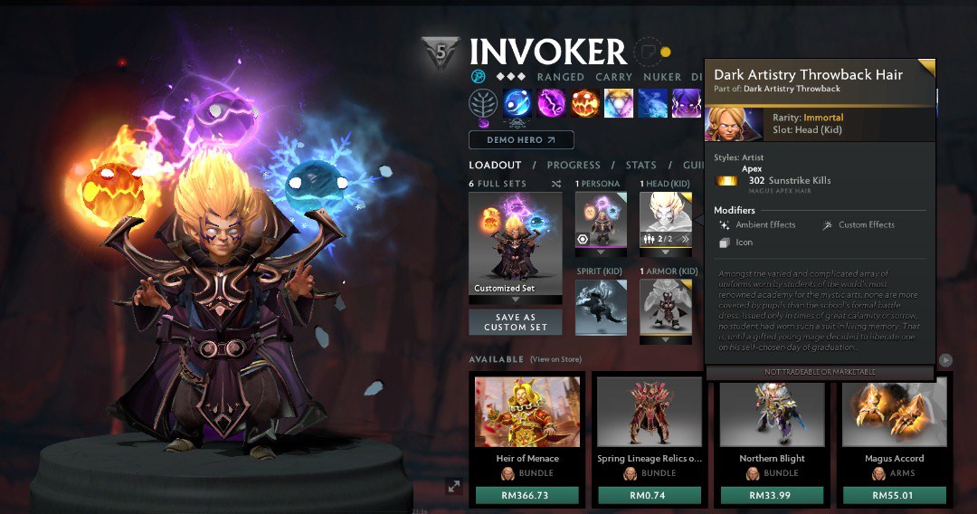 DOTA 2 / Steam account with Invoker Kid Persona Dark Artistry Throwback ...
