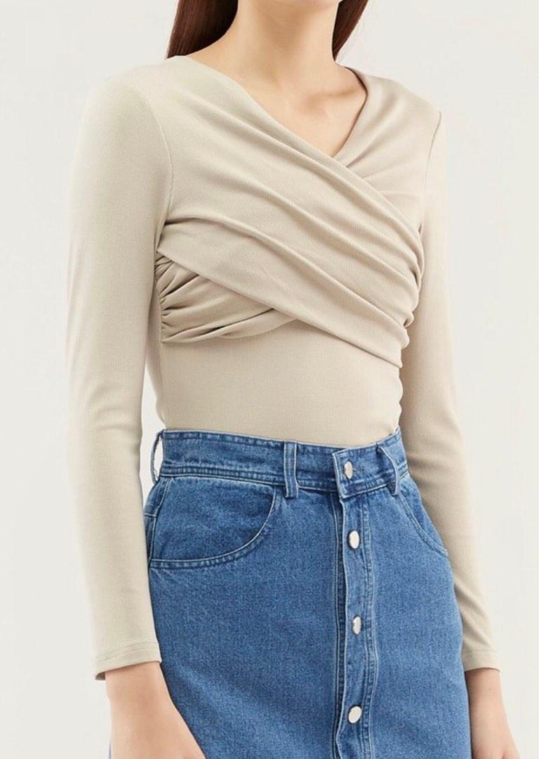 Drape-front Top, Women's Fashion, Tops, Blouses on Carousell