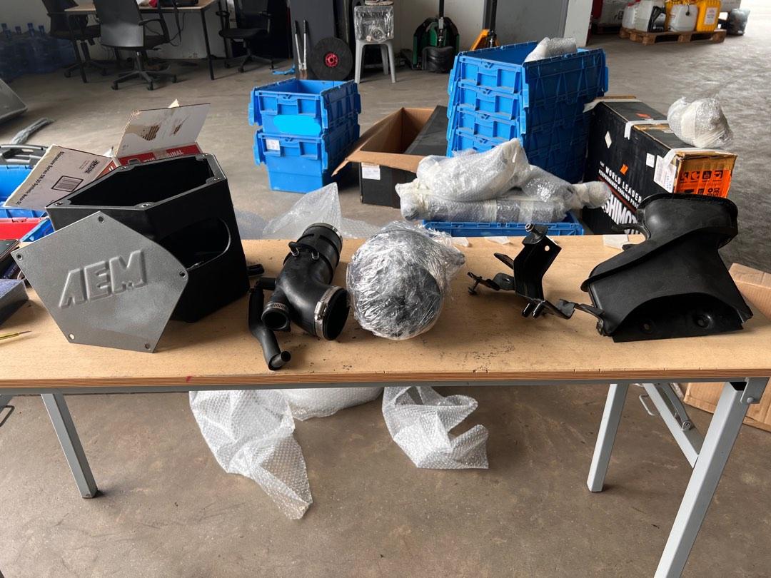 Evo X AEM intake box with piping, filter, original snorkel and bracket ...
