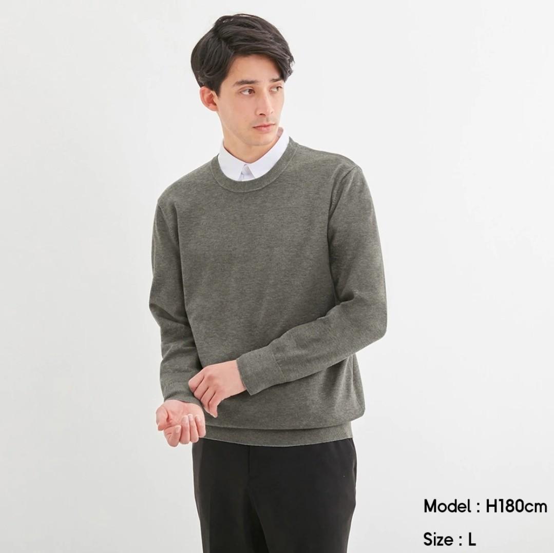 GU by Uniqlo Fine Gauge Crew Neck Sweater, Men's Fashion, Coats ...