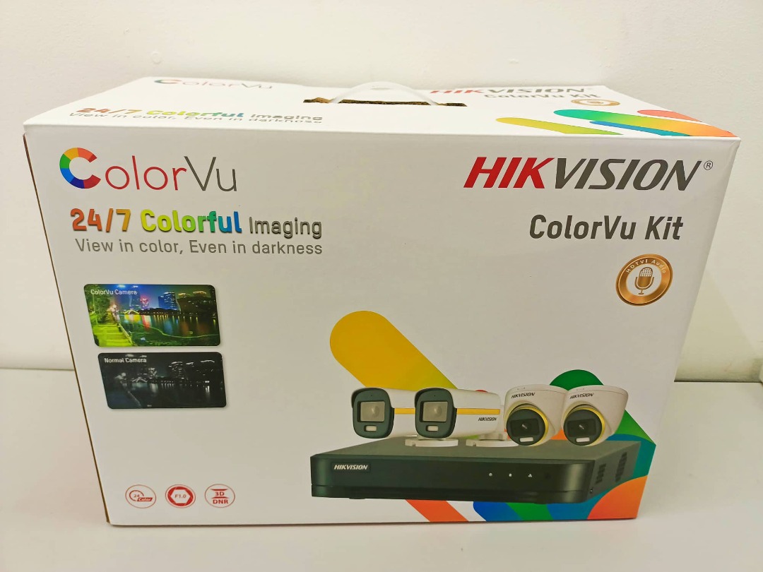 Hikvision 4CH ColorVu Kit 2MP with audio, Furniture & Home Living, Security & Locks, Security ...